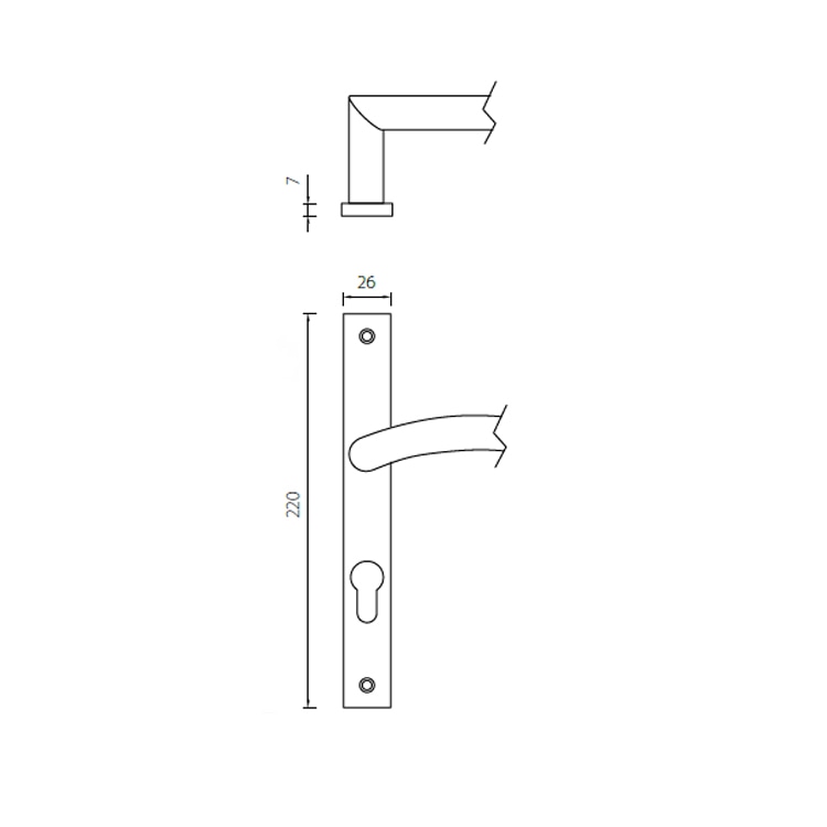 uPVC door handle 70mm with narrow plate for slim profile doors - UNITY