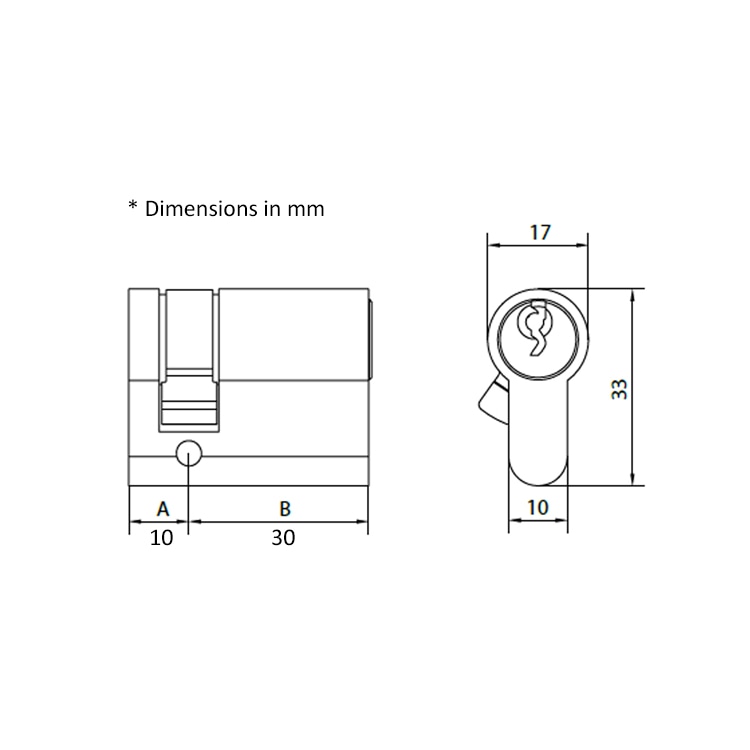 ECS1030 asymmetrical single profile cylinder with custom length