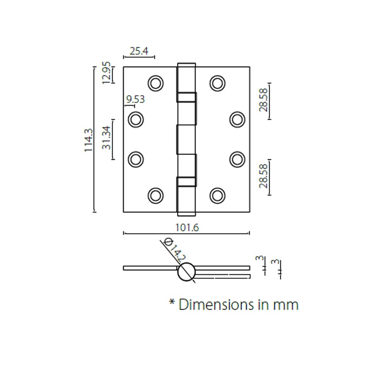 EN/CE/Certifire tested 4.5” x 4” x 3mm door hinge heavy duty use