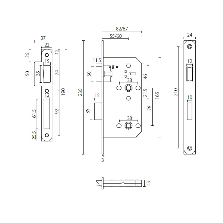 ML207205 privacy mortise lock set with deadbolt for bathroom door