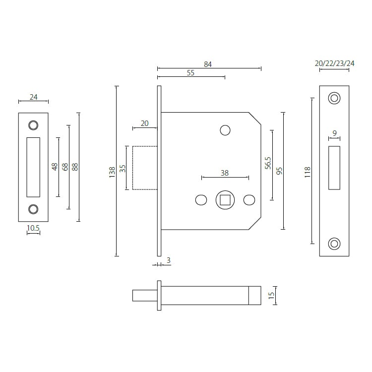 mortice dead lock for bathroom privacy MLC105-55