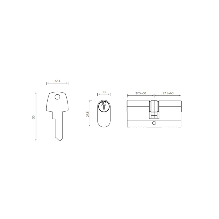 OCS-A201 oval euro profile cylinder with aluminum housing & brass core