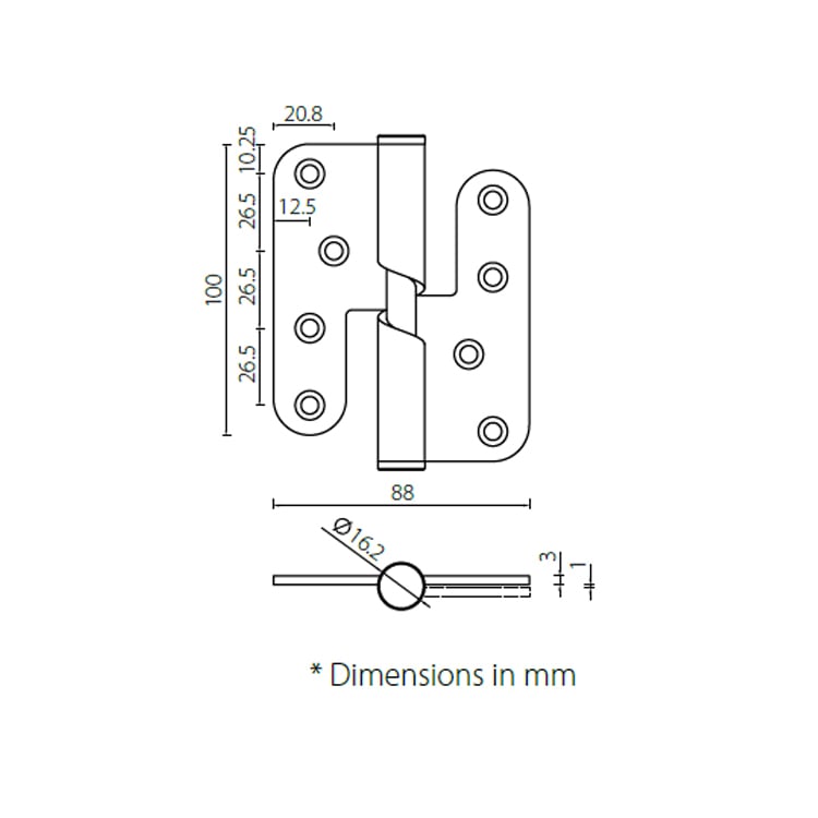 "L" shape lift off hinge HLL1008830 with 3.0mm thickness for 60kg doors