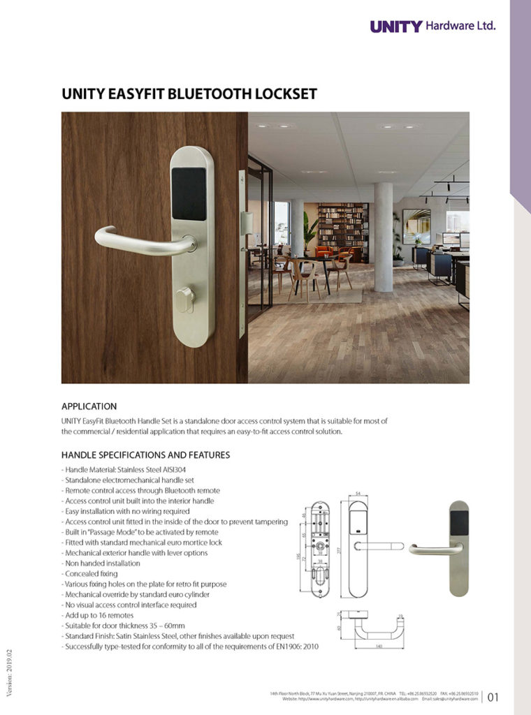 UNITY Bluetooth Lock Set for Commercial & Residential Use