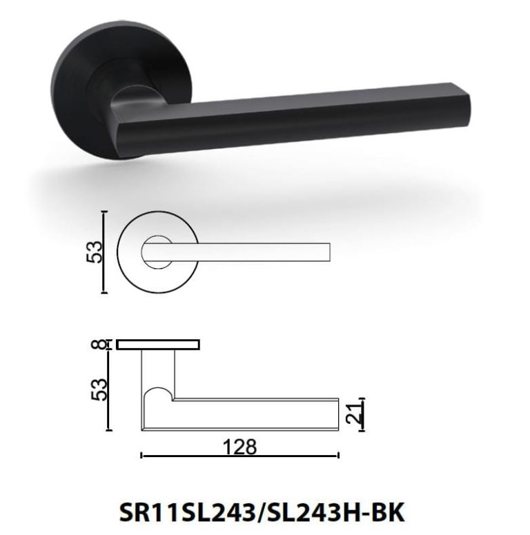 Modern solid matt black lever handle, EN1634 fire rated & EN1906 tested